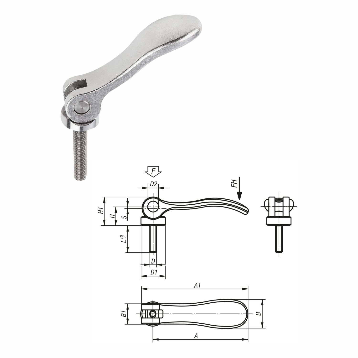 K0645 Cam levers, stainless steel with internal or external thread ...